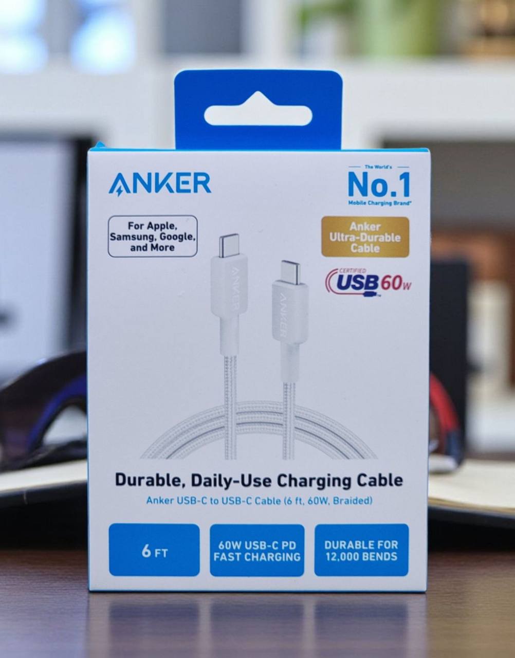 Anker USB-C to USB-C Cable (6 ft, 60W, Braided) – Covers corner